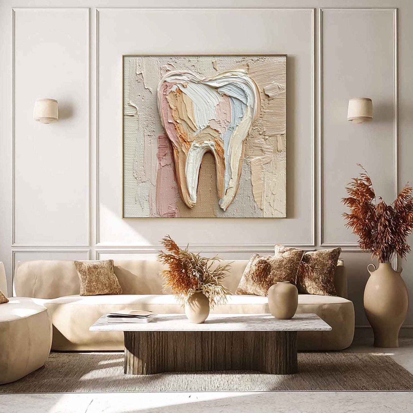Textured Tooth Painting for Dental Office Decor, Impasto Molar Art, 3D ...