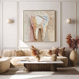 Textured Tooth Painting for Dental Office Decor, Impasto Molar Art, 3D ...