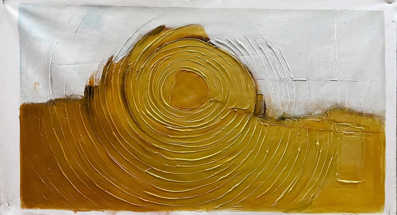 Gold Circle Oil Painting on Canvas, Abstract Texture, Modern Wall Art ...
