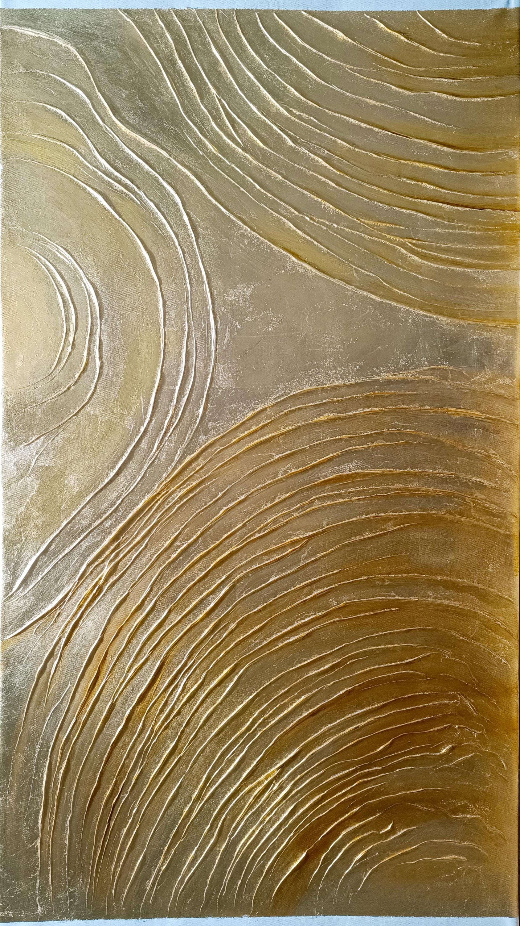 Textured Gold Circle Oil Painting on Canvas, Abstract Modern Wall Art ...