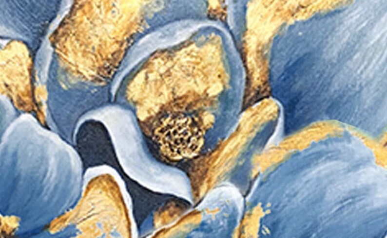 Large Abstract Flower Oil Painting on Canvas Wall Art, Original Blue ...