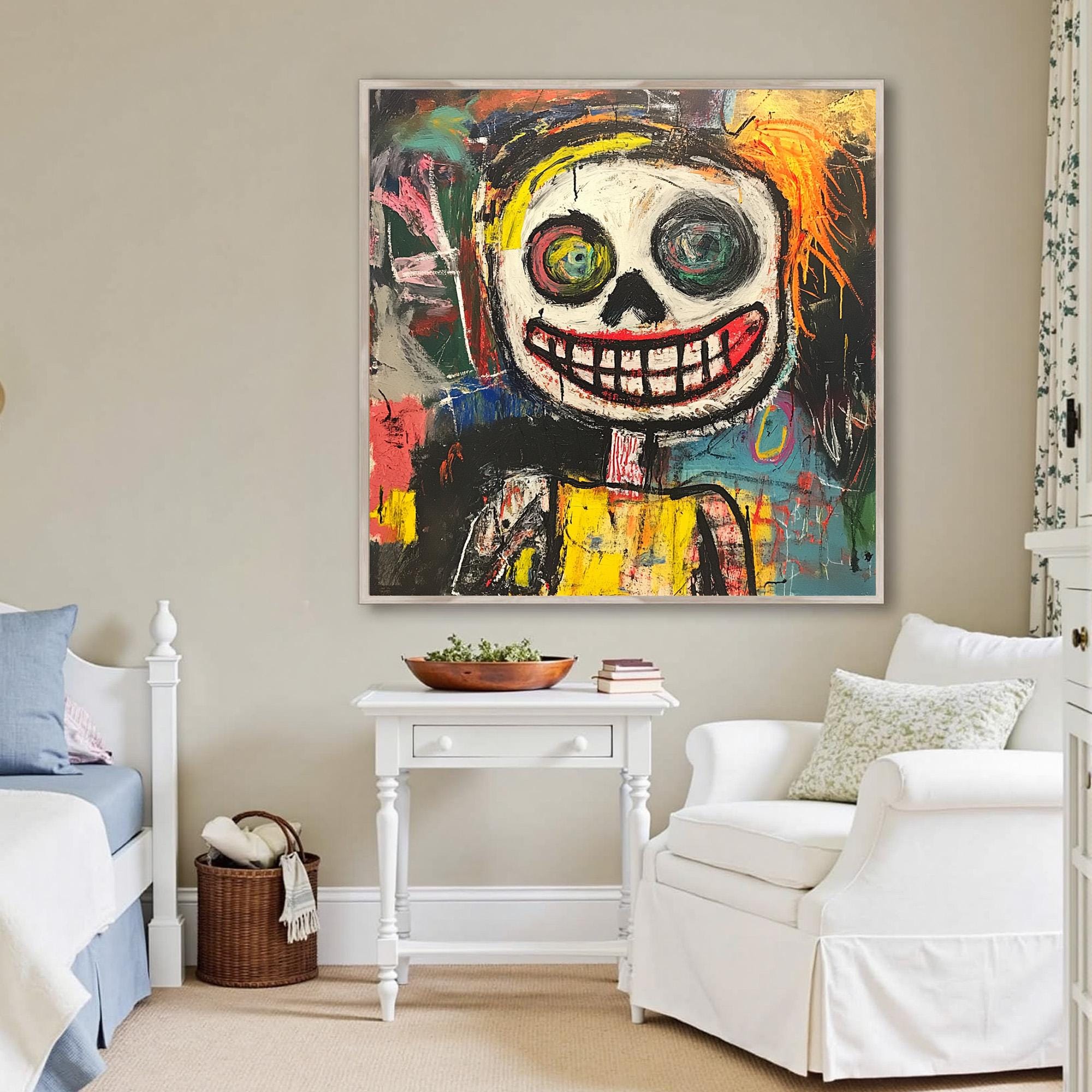 Original Graffiti Skull Oil Painting, Bold Expressionist Art - Etsy