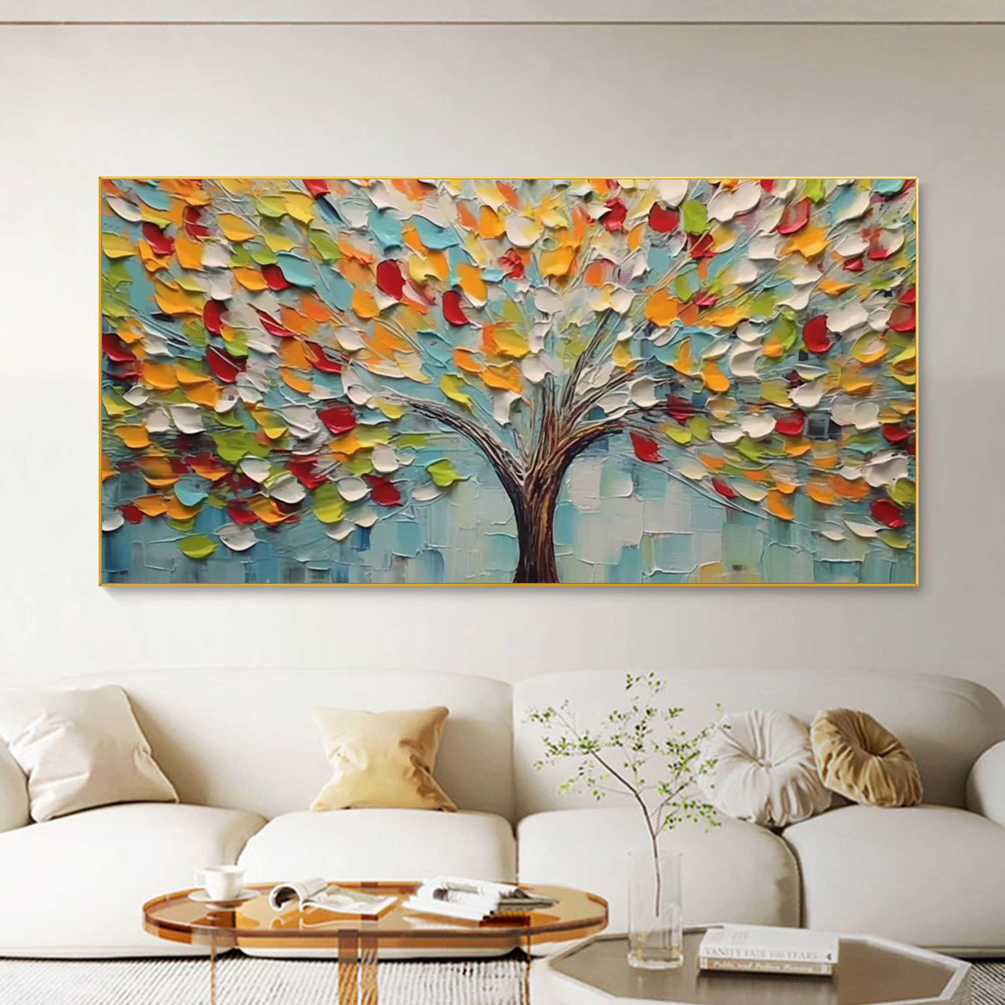 Minimalist Tree Oil Painting on Canvas, Large Wall Art Original ...