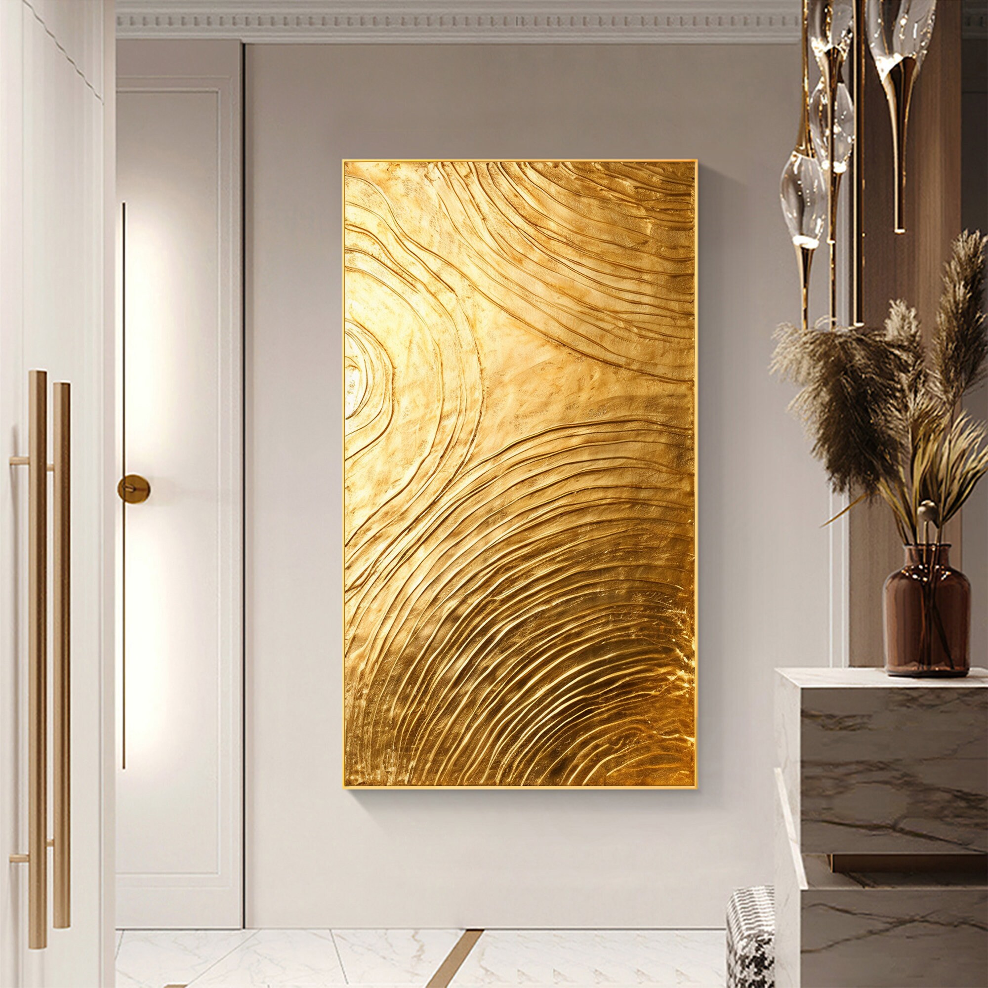Minimalist Gold Circle Oil Painting on Canvas Large Wall Art - Etsy