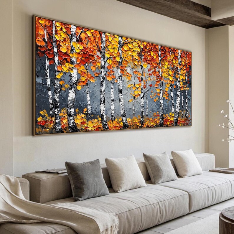 Textured Birch Tree Oil Painting, Abstract Autumn Landscape Art - Etsy UK