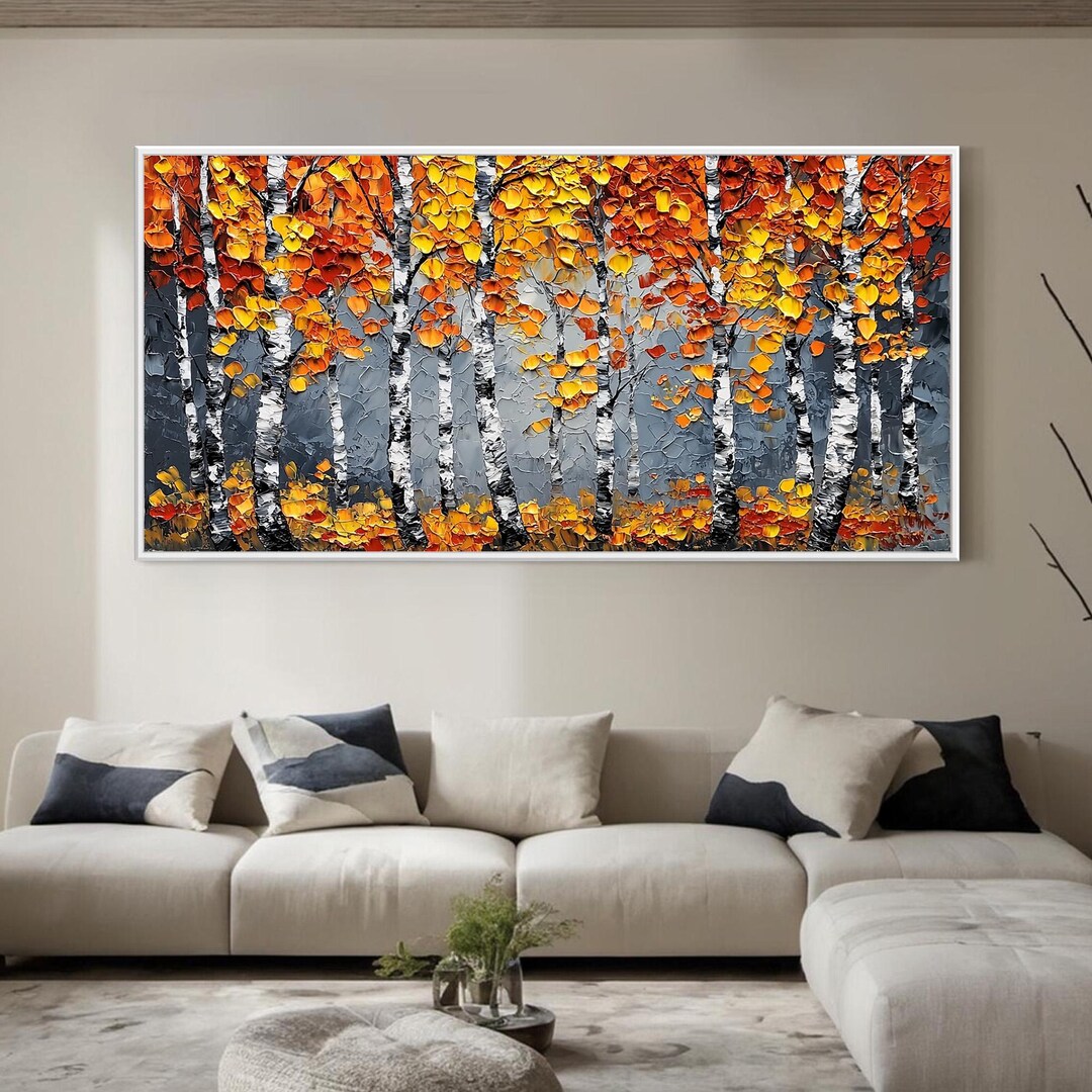 Textured Birch Tree Oil Painting, Abstract Autumn Landscape Art - Etsy UK