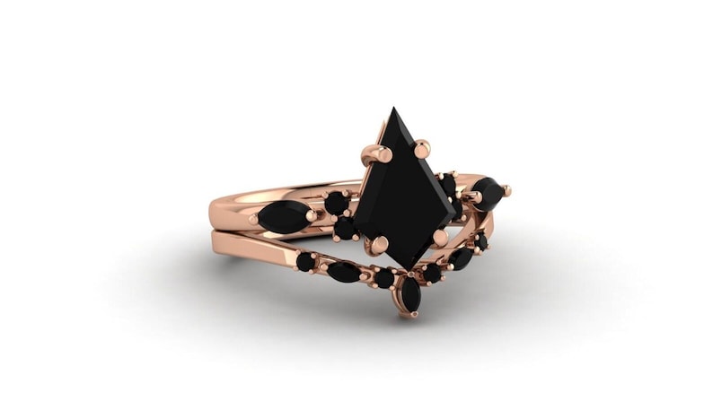 NATURAL Kite Cut Black Onyx Sterling Silver Bridal Ring Set - Etsy Canada