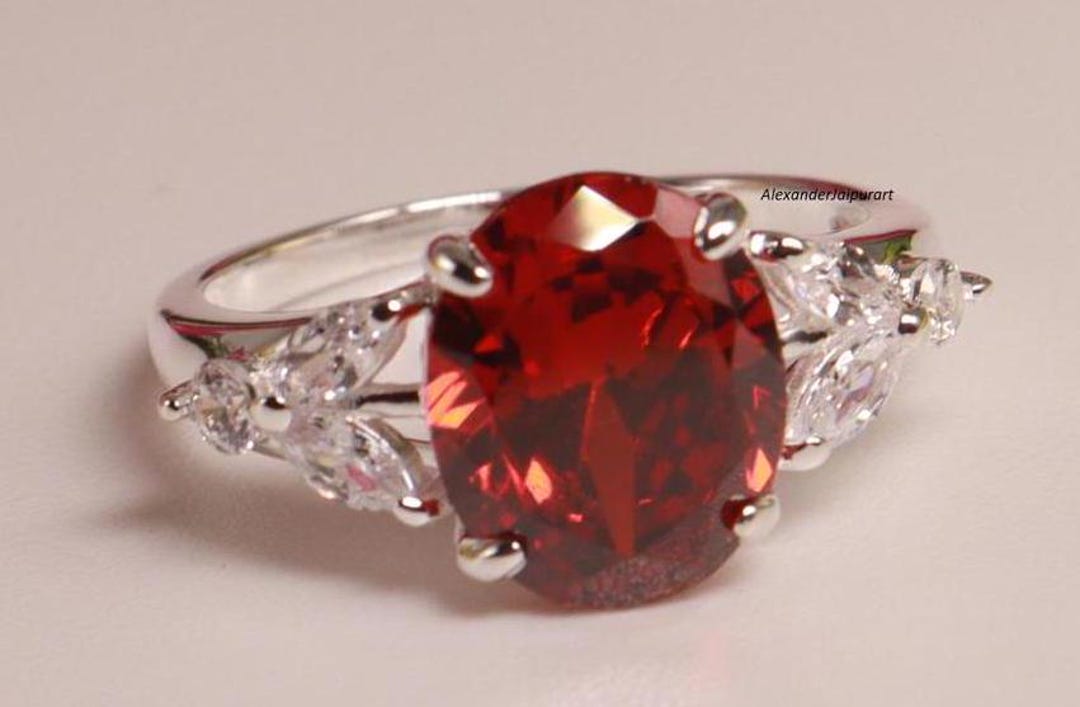 Raspberry Rhodolite Garnet Wedding Ring Vintage Bridal Ring 925 Silver ...