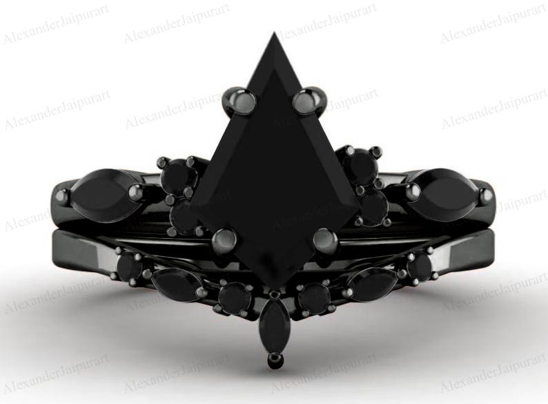 NATURAL Kite Cut Black Onyx Sterling Silver Bridal Ring Set - Etsy Canada