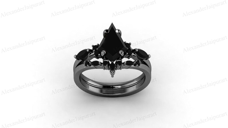 NATURAL Kite Cut Black Onyx Sterling Silver Bridal Ring Set - Etsy Canada