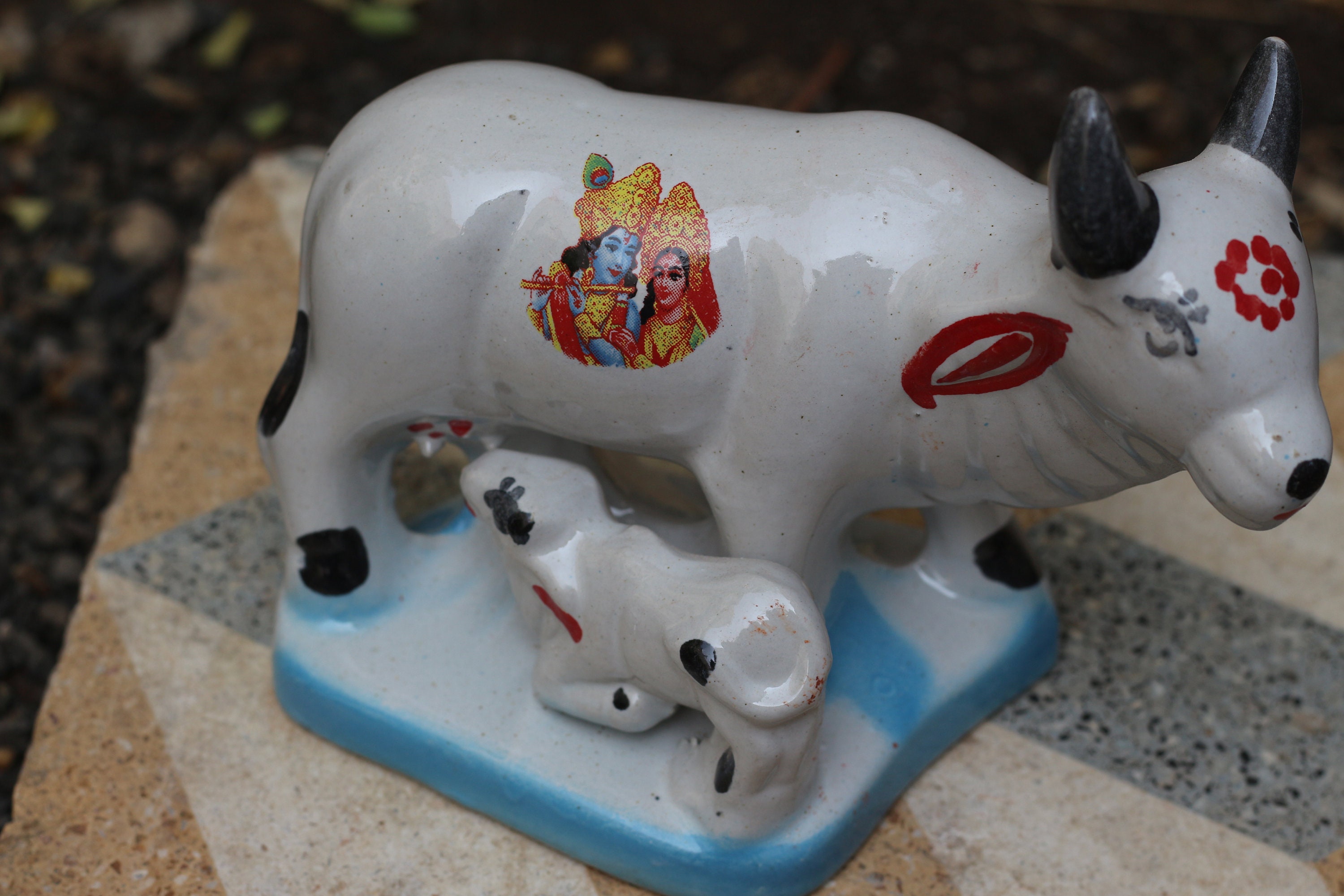 Cow Figure Lord Krishna Cow Calf Idol, Vrindavan Cow Sculpture, Hindu ...
