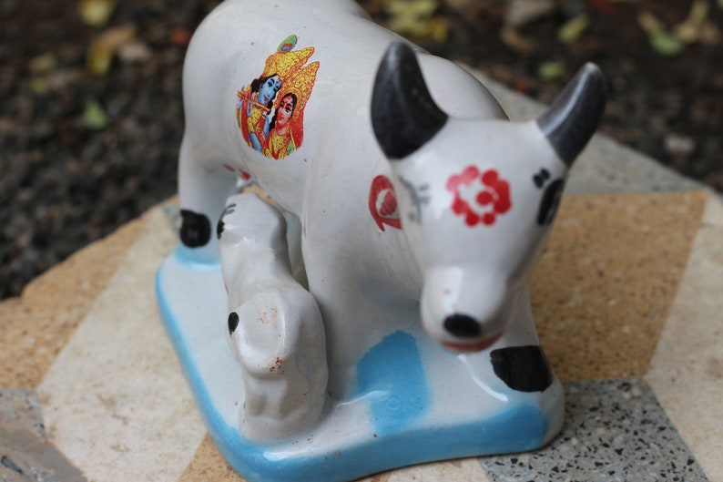 Cow Figure Lord Krishna Cow Calf Idol, Vrindavan Cow Sculpture, Hindu ...