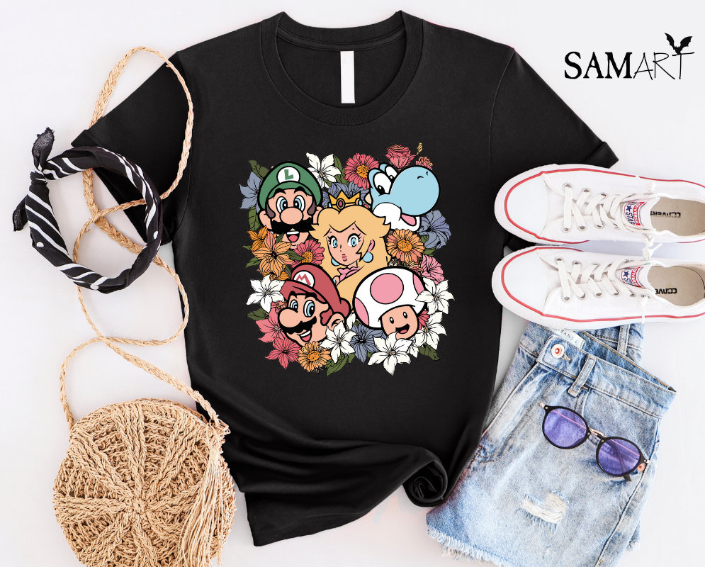 Super Mario Floral Shirt,super Mario Bros Shirt,super Mario World Shirt ...