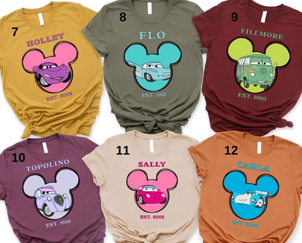 Custom Disney Cars Characters Shirt, Disney Cars Family Matching Shirt ...