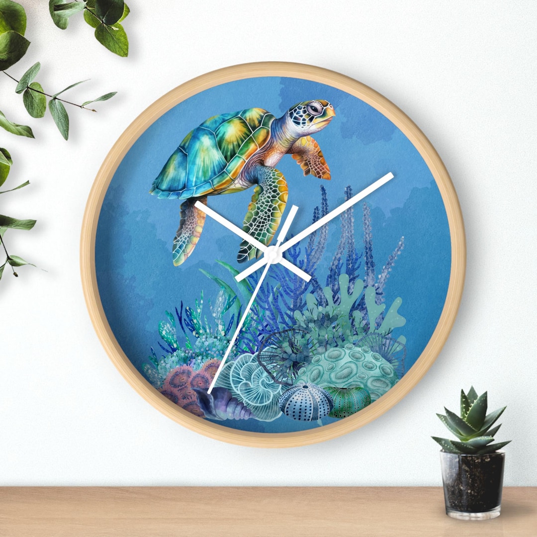 Watercolor Sea Turtle Wall Clock: Coastal Ocean Decor - Etsy