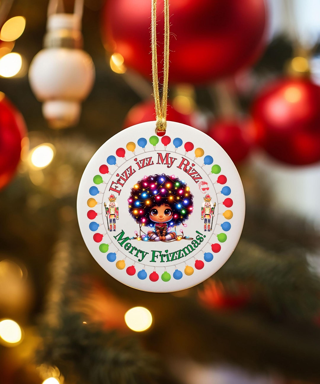 Merry Frizzmas Ornament for Mixed Race & Biracial Families, Curly Hair ...
