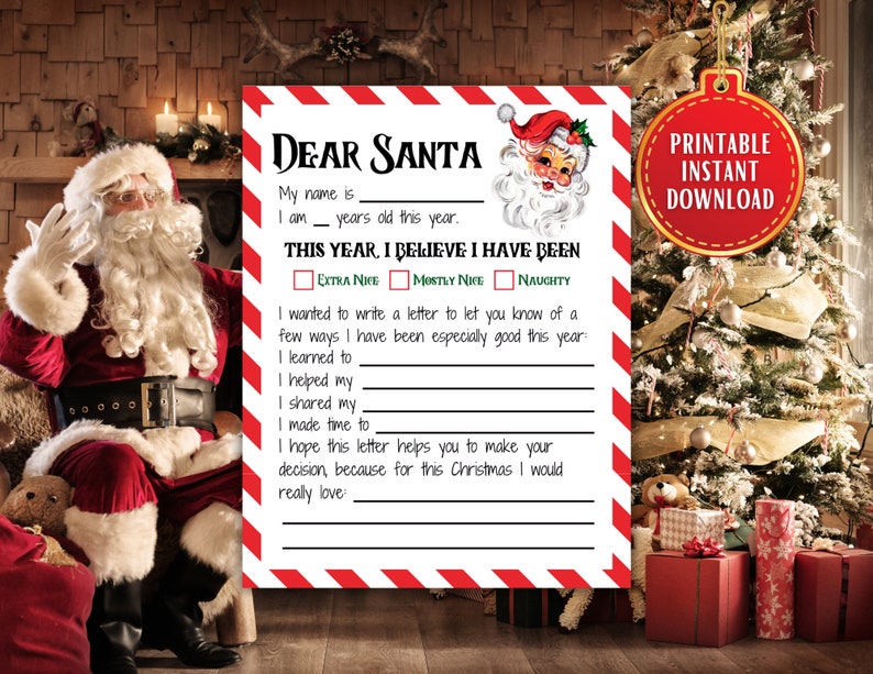 Printable Letter to Santa, Kids Santa Claus Letter, Classroom Christmas ...