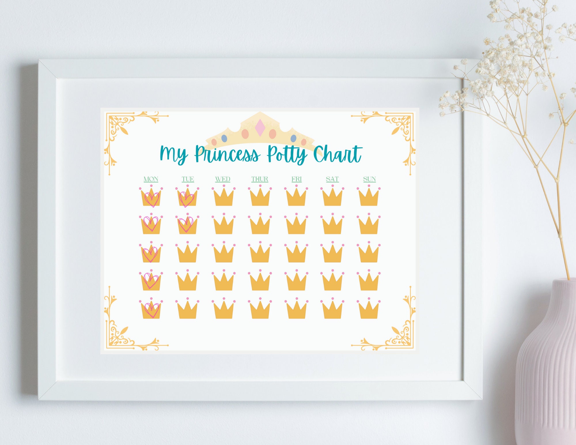 Printable Potty Training Chart Princess Tiara Fairytale Sticker Game ...