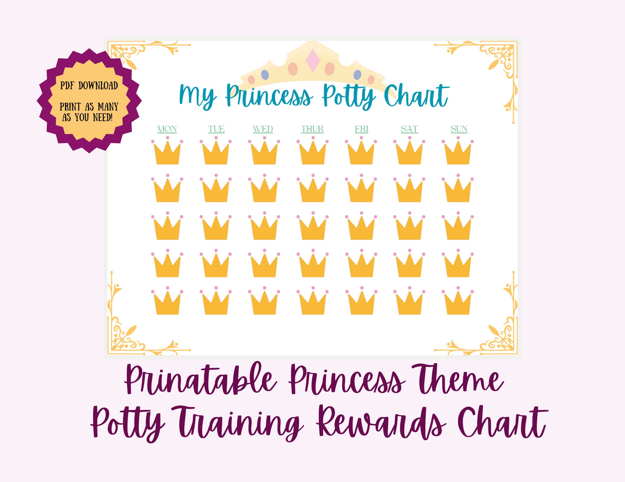 Printable Potty Training Chart Princess Tiara Fairytale Sticker Game ...