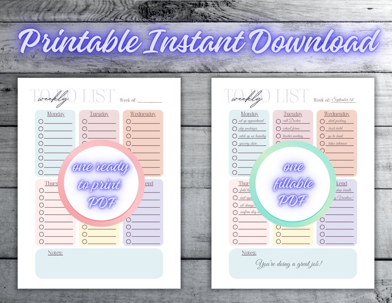 Printable Fillable Planner, Editable Weekly Planner, Digital Task to Do ...