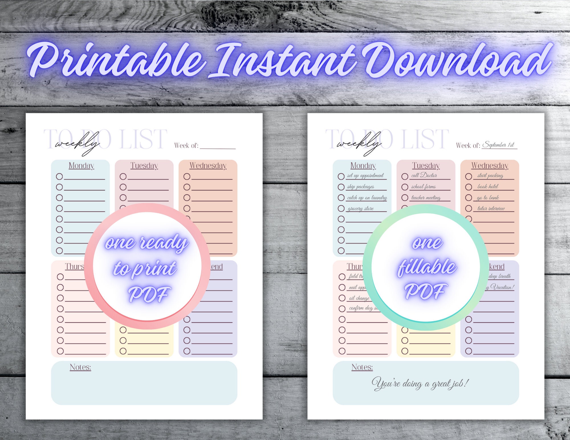 Printable Fillable Planner, Editable Weekly Planner, Digital Task to Do ...