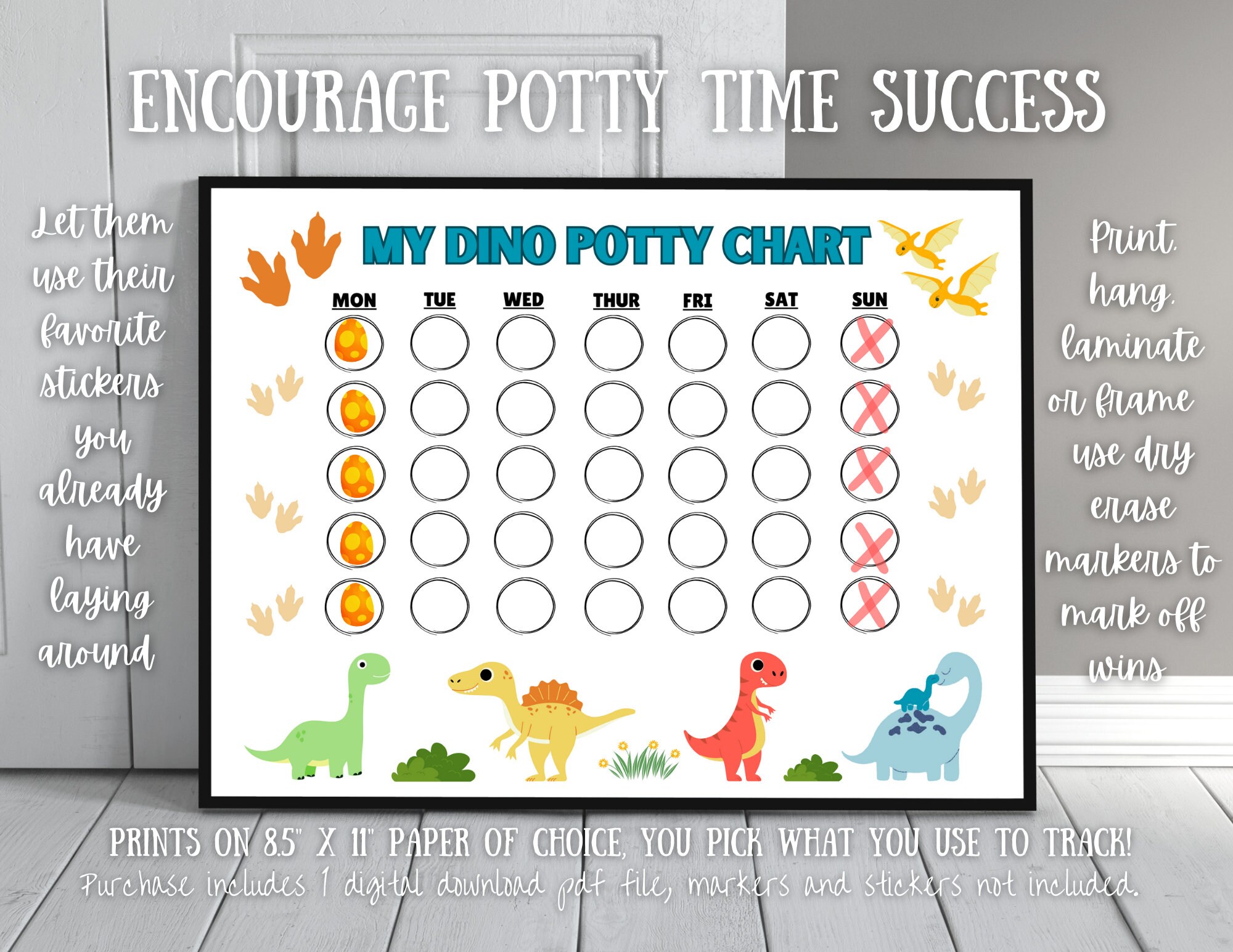 Printable Dino Potty Chart, Dinosaur Sticker Reward Chart, Instant ...