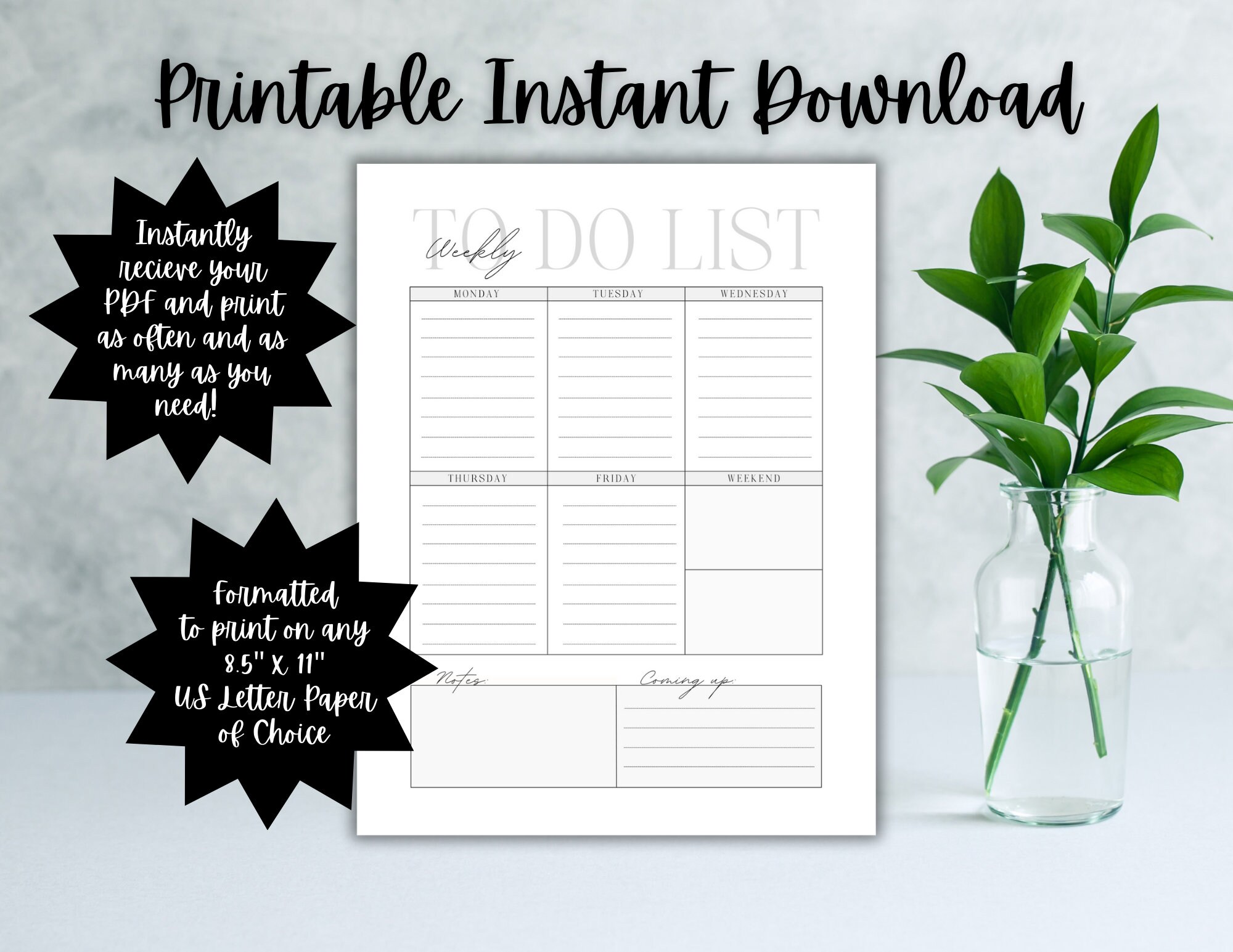 Printable to Do List, Simple Planner, Reusable Chore Chart, Instant ...