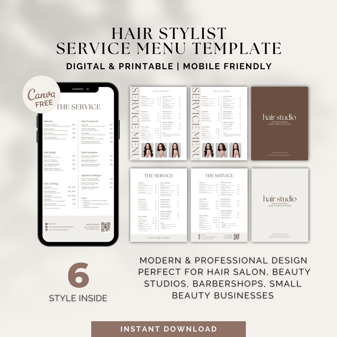 Hair Salon Price List Template | Editable Service Menu (canva) - Etsy