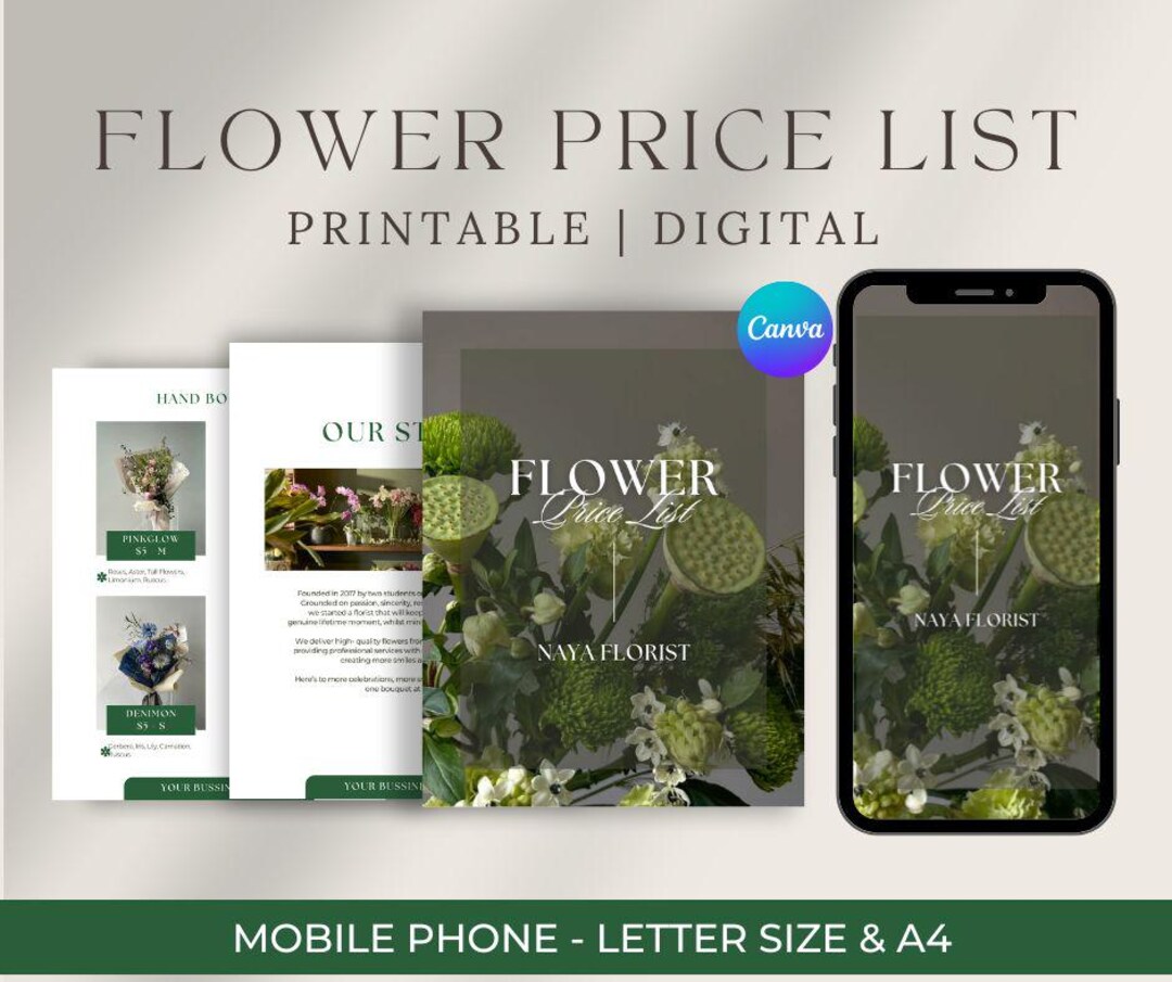 Flower Price List Template | Mobile & Printable Florist Catalog (canva ...