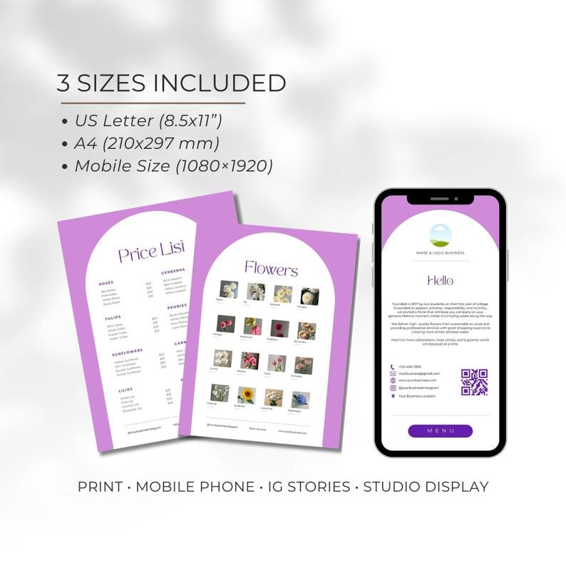 Florist Bouquet Price List Template | Editable Canva Menu (digital ...