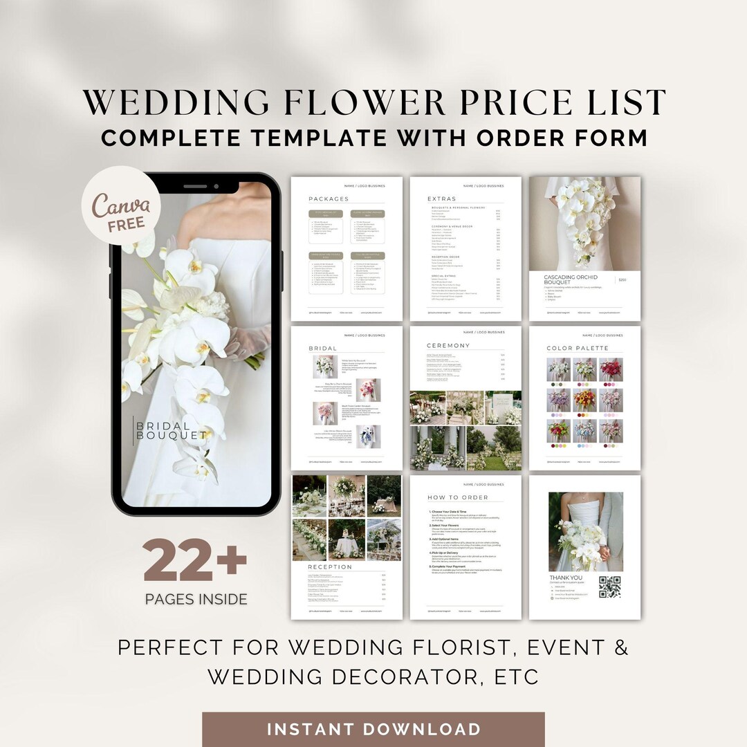 Wedding Florist Price List Template | Editable Pricing Menu (printable ...