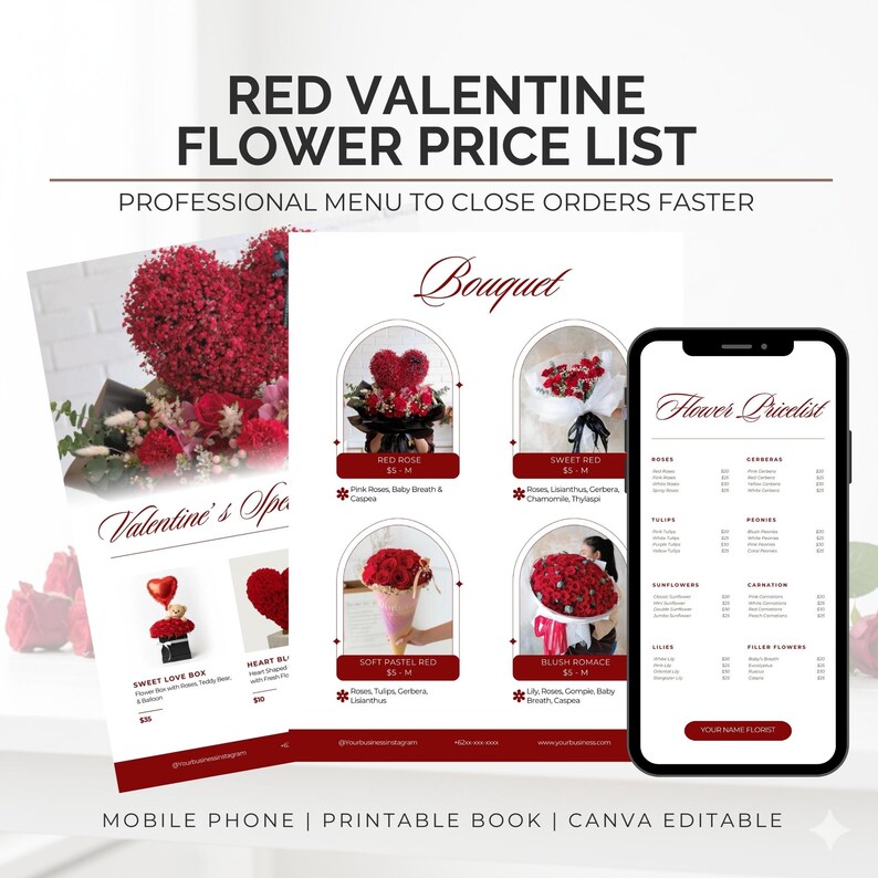 Red Valentine Flower Price List Template | Mobile & Printable Florist ...