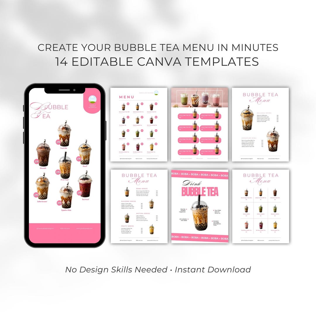 Editable Bubble Tea Menu Template, Boba Drink Price List (instant ...