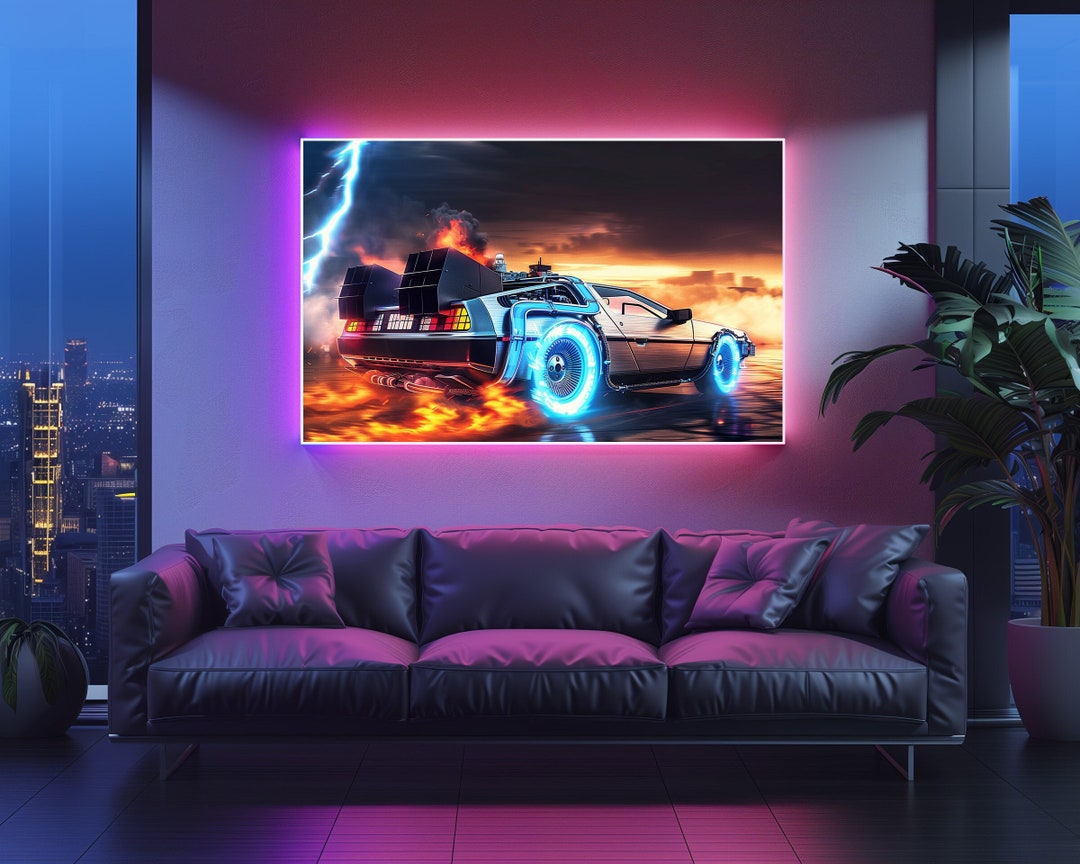 NEON Delorean DMC-12 Fire Wheel neon_art_100.jpg Colorful Neon Wall Art ...
