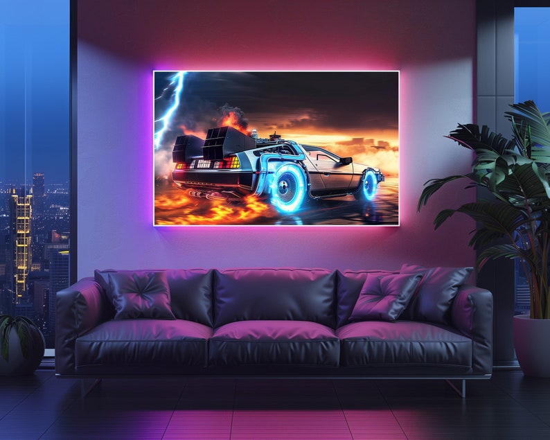 NEON Delorean DMC-12 Fire Wheel neon_art_100.jpg Colorful Neon Wall Art ...