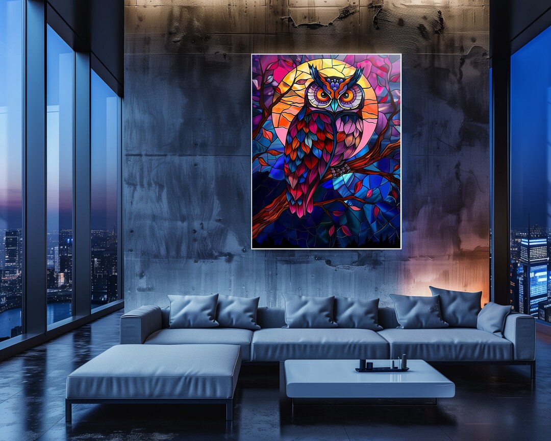 NEON OWL Stained Glass neon_animal_236.jpg Colorful Neon Wall Art ...