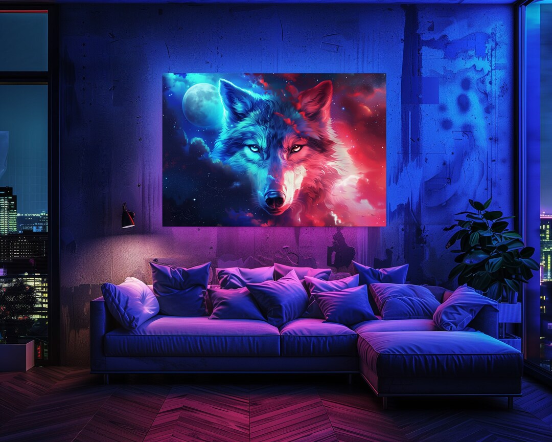 NEON WOLF Red Blue MOON neon_animal_132.jpg Intergalactic Colorful Neon ...