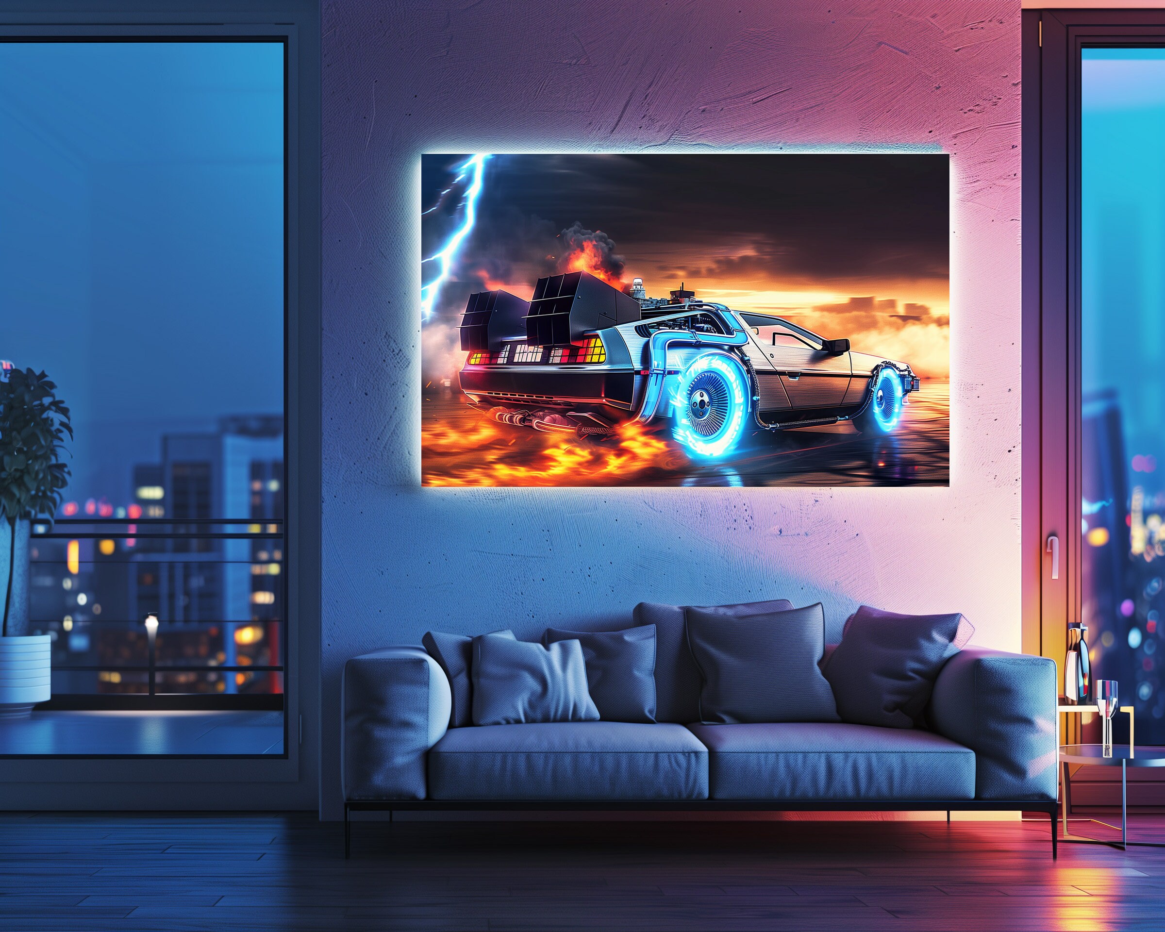 NEON Delorean DMC-12 Fire Wheel neon_art_100.jpg Colorful Neon Wall Art ...