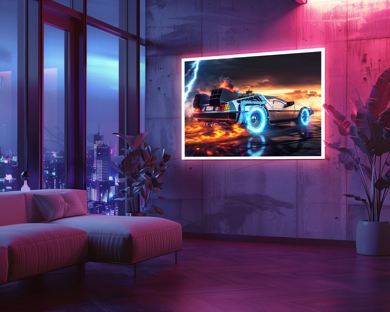 NEON Delorean DMC-12 Fire Wheel neon_art_100.jpg Colorful Neon Wall Art ...