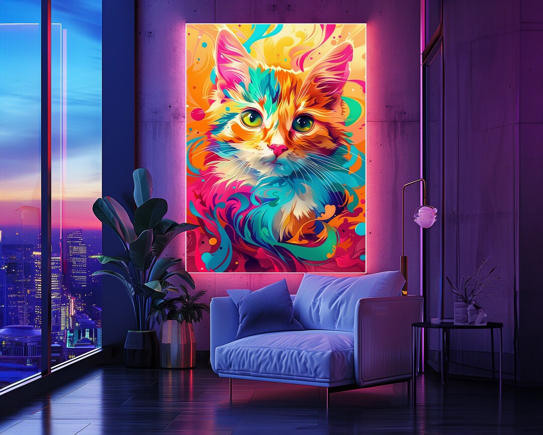 NEON CAT Kitten Colorblast neon_animal_235.jpg Colorful Neon Wall Art ...