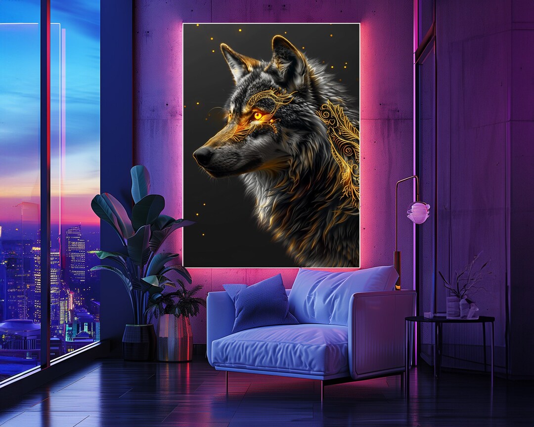 ABSTRACT Gold & Emerald Green WOLF abstract_art_207.jpg Modern Wall Art ...
