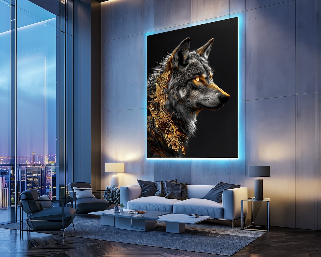ABSTRACT Gold & Emerald Green WOLF abstract_art_206.jpg Modern Wall Art ...