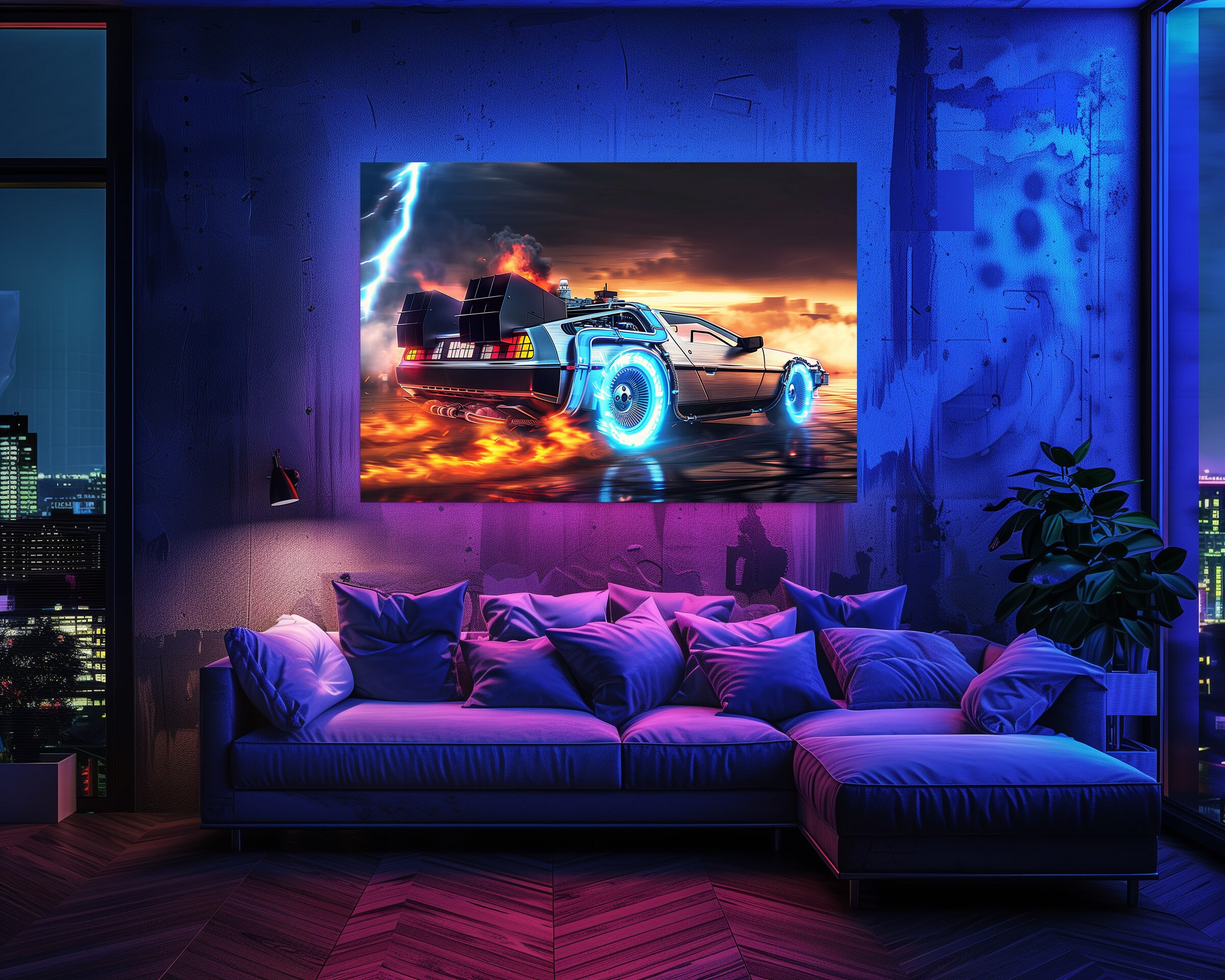 NEON Delorean DMC-12 Fire Wheel neon_art_100.jpg Colorful Neon Wall Art ...