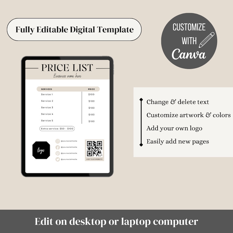 Price List Editable Template DIY Flyer Template Design Price Sheet ...