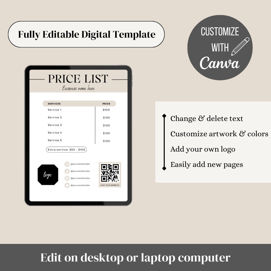 Price List Editable Template DIY Flyer Template Design Price Sheet ...