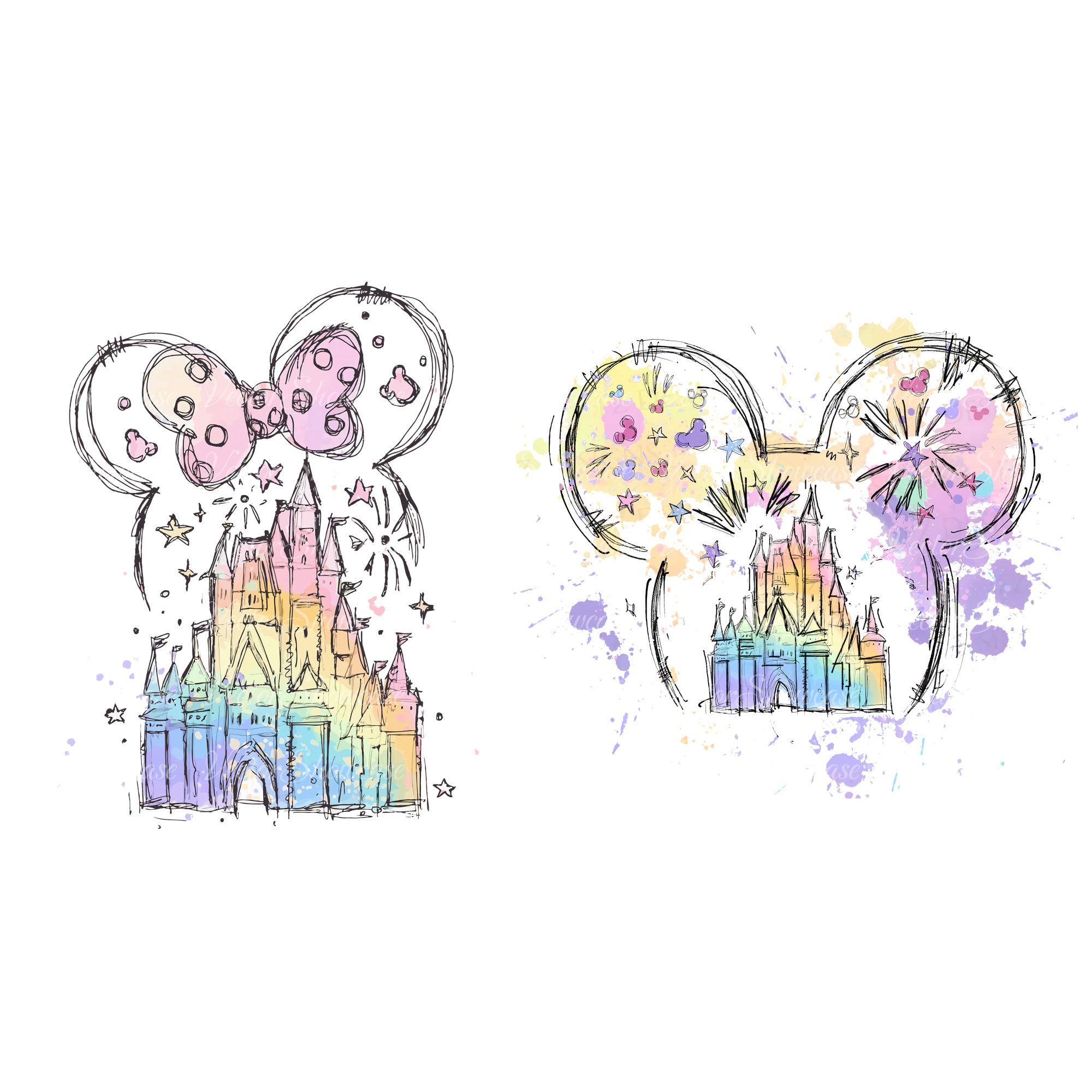 Bundle Watercolor Castle Png, Mouse Ear Castle Png, Retro Colorful ...