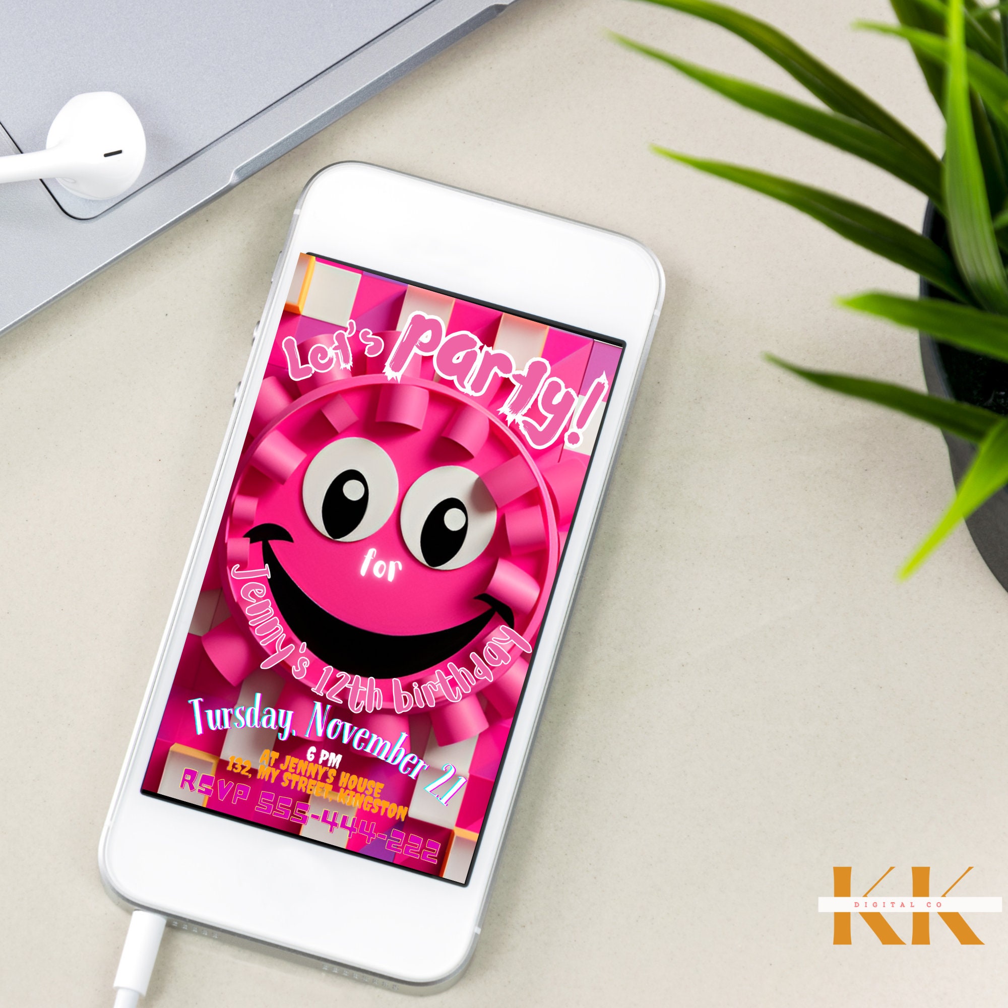 The Pink Smiley Face Birthday Invitation/ Smiley Face Editable/ Pink ...