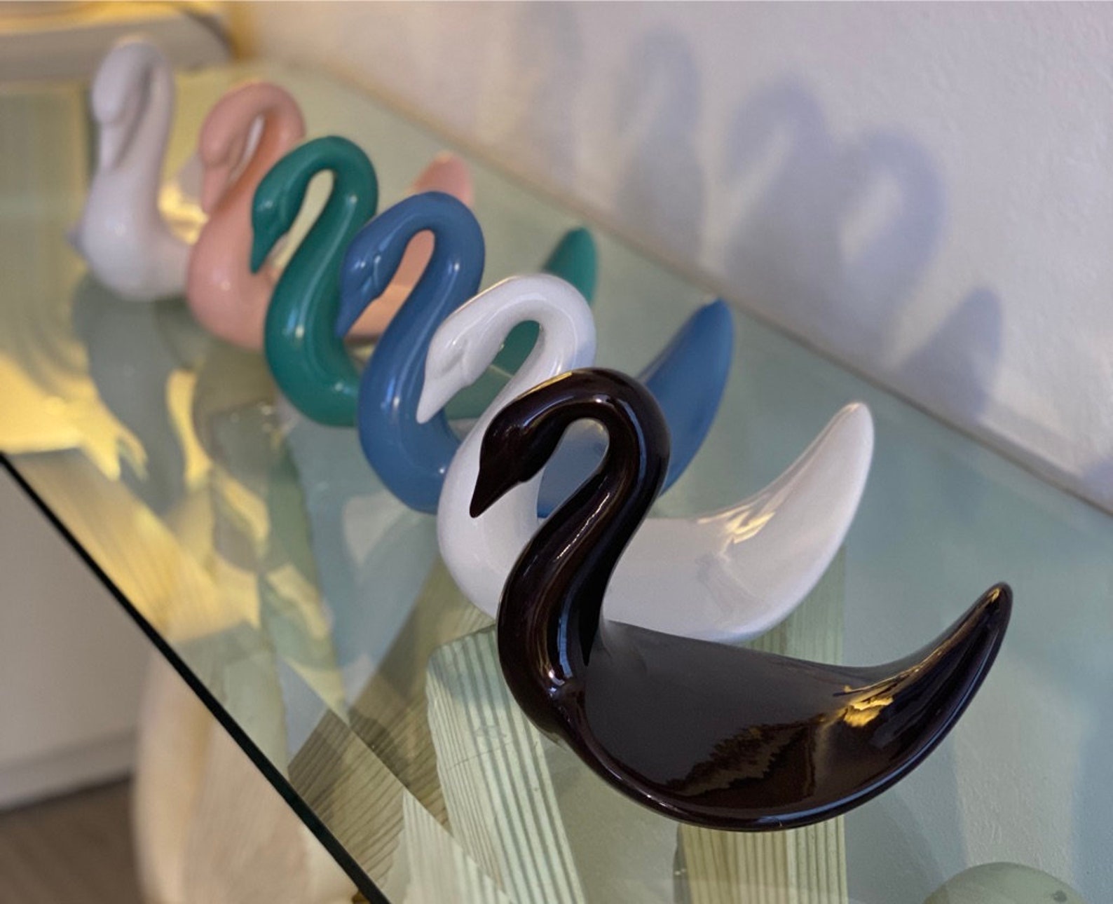 80s Pastel Ceramic Swans/80s Art Deco Decor/post Modern/ Vintage ...