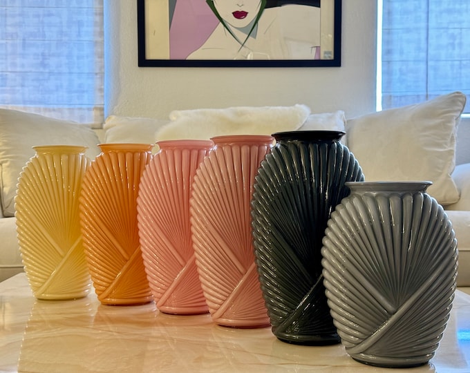1980s Art Deco Draped Shell Vase Collection | Vintage Anchor Hocking ...