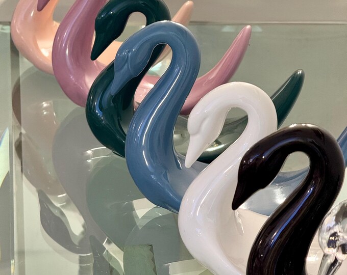 80s Pastel Ceramic Swans | 80s Art Deco Decor | Post Modern | Vintage ...